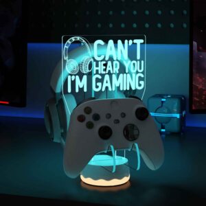 headphone controller stand light up, 16 colors 3d led lights headset gamepad holder, game controller hanger for all universal gaming pc accessories