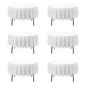 brillmax 6 pack white round tablecloths 90 inch - circle bulk linen polyester fabric washable table clothes cover for wedding reception banquet birthday party buffet restaurant