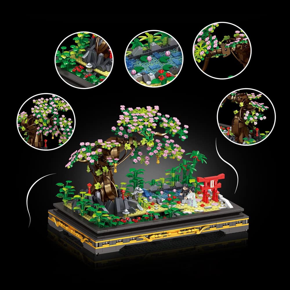 Cihely Bonsai Tree Building Blocks Kits 00902, Artificial Bonsai Building Project to Release Stress and Focus The Mind, for Birthday Christmas Gifts to Adults/Teens（Cherry Blossoms 1469PCS）