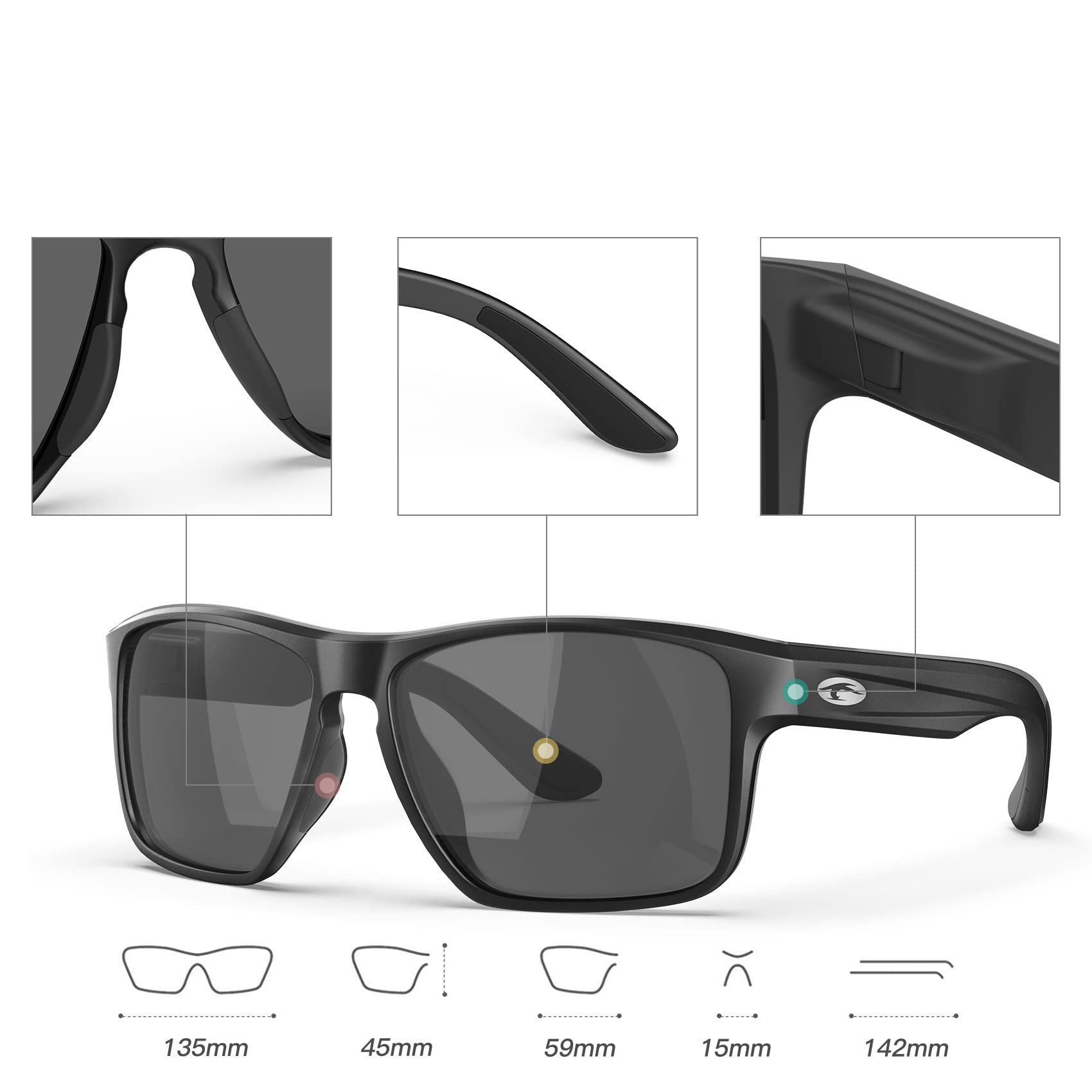 Konlley Floating Polarized Sunglasses, Water Sports Sunglasses for Men and Women, Anti-Seawater Buoyant Sunglasses (Matte Black Frame/Grey Lens)