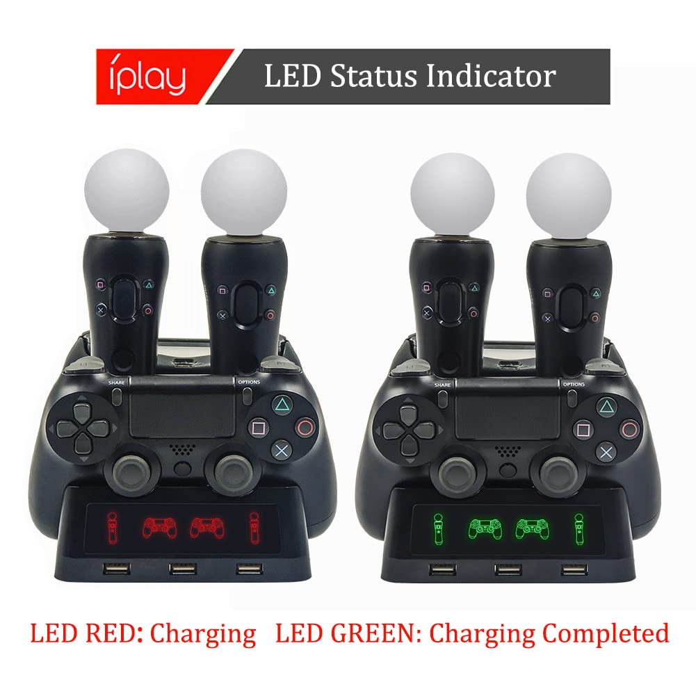 Controller Charger Charging Station Fast Charging Adapter, Multi Functional Charging Station for Sony / Move/ VR Controller with LED Indicator