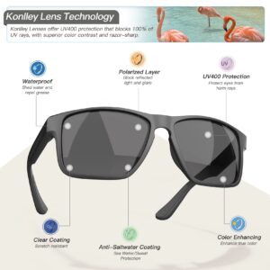 Konlley Floating Polarized Sunglasses, Water Sports Sunglasses for Men and Women, Anti-Seawater Buoyant Sunglasses (Matte Black Frame/Grey Lens)