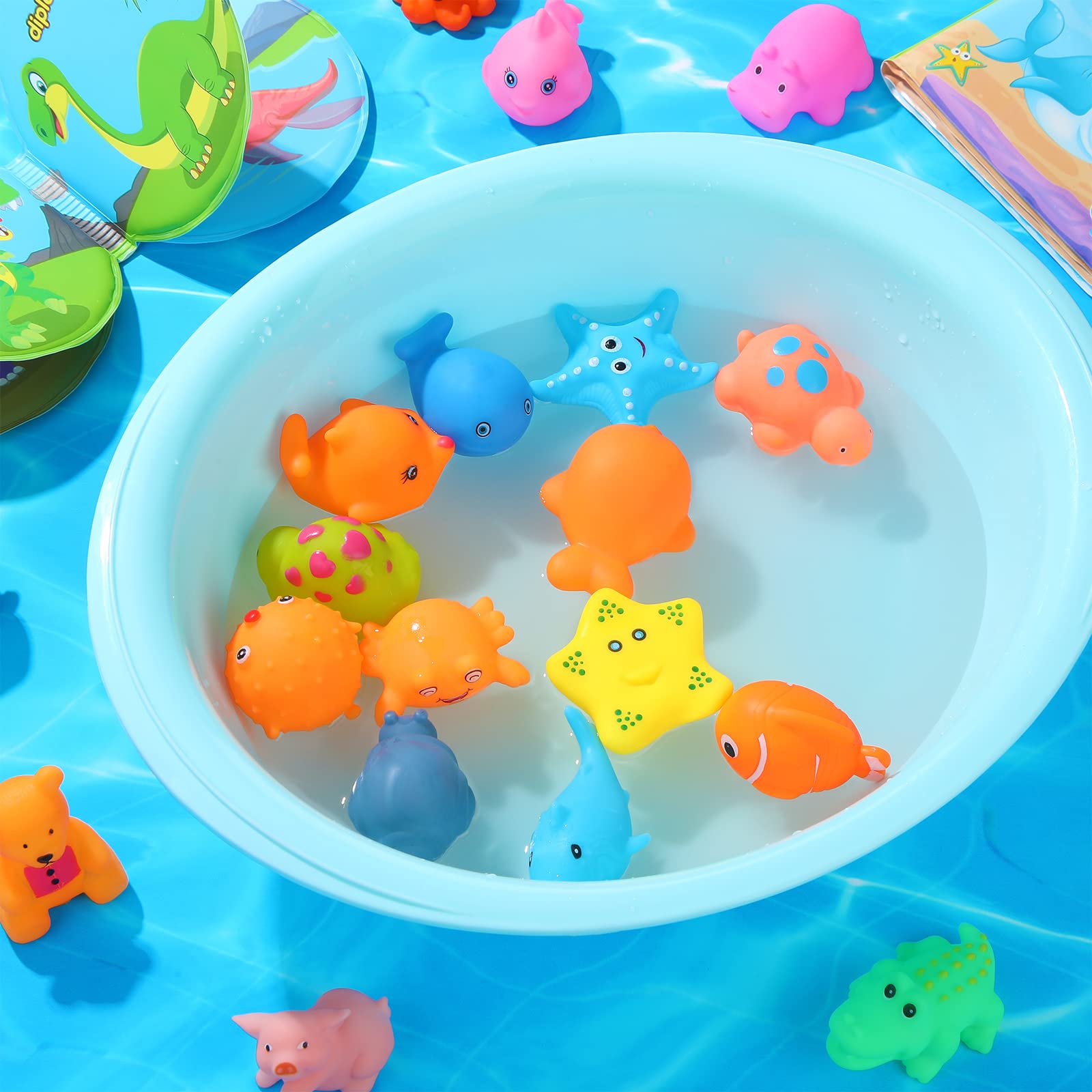 50 Pcs Baby Bath Toys Bulk Infant Bath Toys Water Float Squeak Rubber Animal Toys Bathtub Pool Toy for Toddlers Kids Bath Time Shower Party Favors Birthday Gifts, Random Style