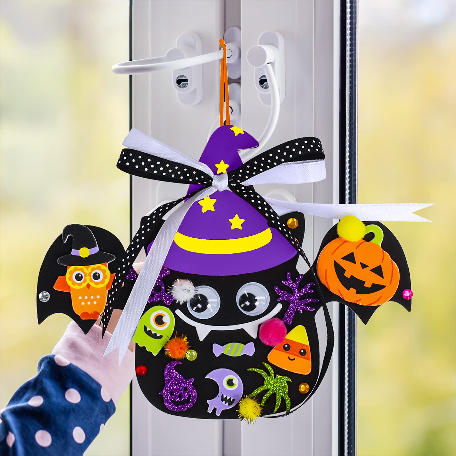 Winlyn 24 Sets Halloween Craft Kits DIY Halloween Pumpkin Ghost Bat Black Tree Ornaments Decorations Art Sets Fall Crafts Foam Stickers Arts and Crafts Supplies Kit for Kids Party Classroom Activities