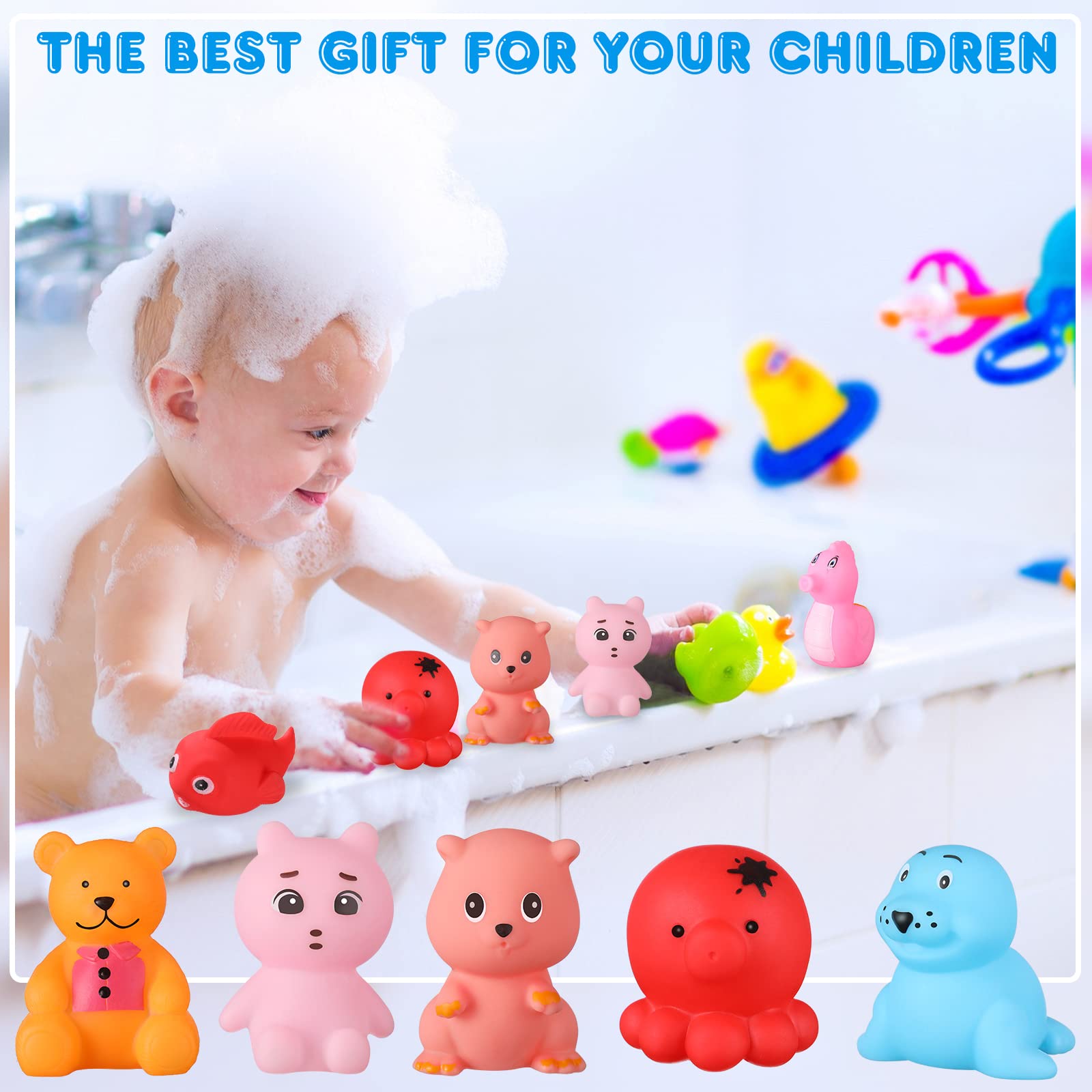 50 Pcs Baby Bath Toys Bulk Infant Bath Toys Water Float Squeak Rubber Animal Toys Bathtub Pool Toy for Toddlers Kids Bath Time Shower Party Favors Birthday Gifts, Random Style