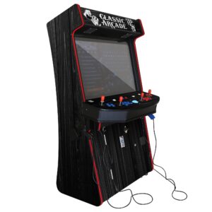 creative arcades full-size commercial tr2 classic slimline arcade machine, 2 lightguns, stand-up arcade 4 player 43" lcd hd monitor 9043 games, trackball, led trim, 2 tall stools