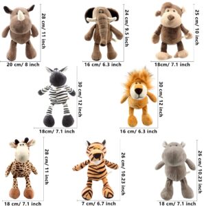 Haconba 8 Pieces 11 Inch Jungle Animal Plush Toys Plush Lion Elephant Zebra Giraffe Tiger Monkey Rhino Hippopotamus Safari Stuffed Animals Set for Jungle Safari Zoo Theme Parties