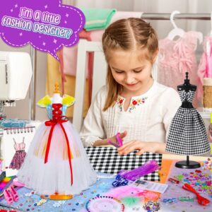 B Bascolor Girls Fashion Design Kids Sewing Craft Kit for Making 60 Pack Doll Cloth Accessories Dress Up, Art Crafts for Girl Ages 8-12+ Preteen Designer Creativity DIY Toy Christmas Birthday Gift