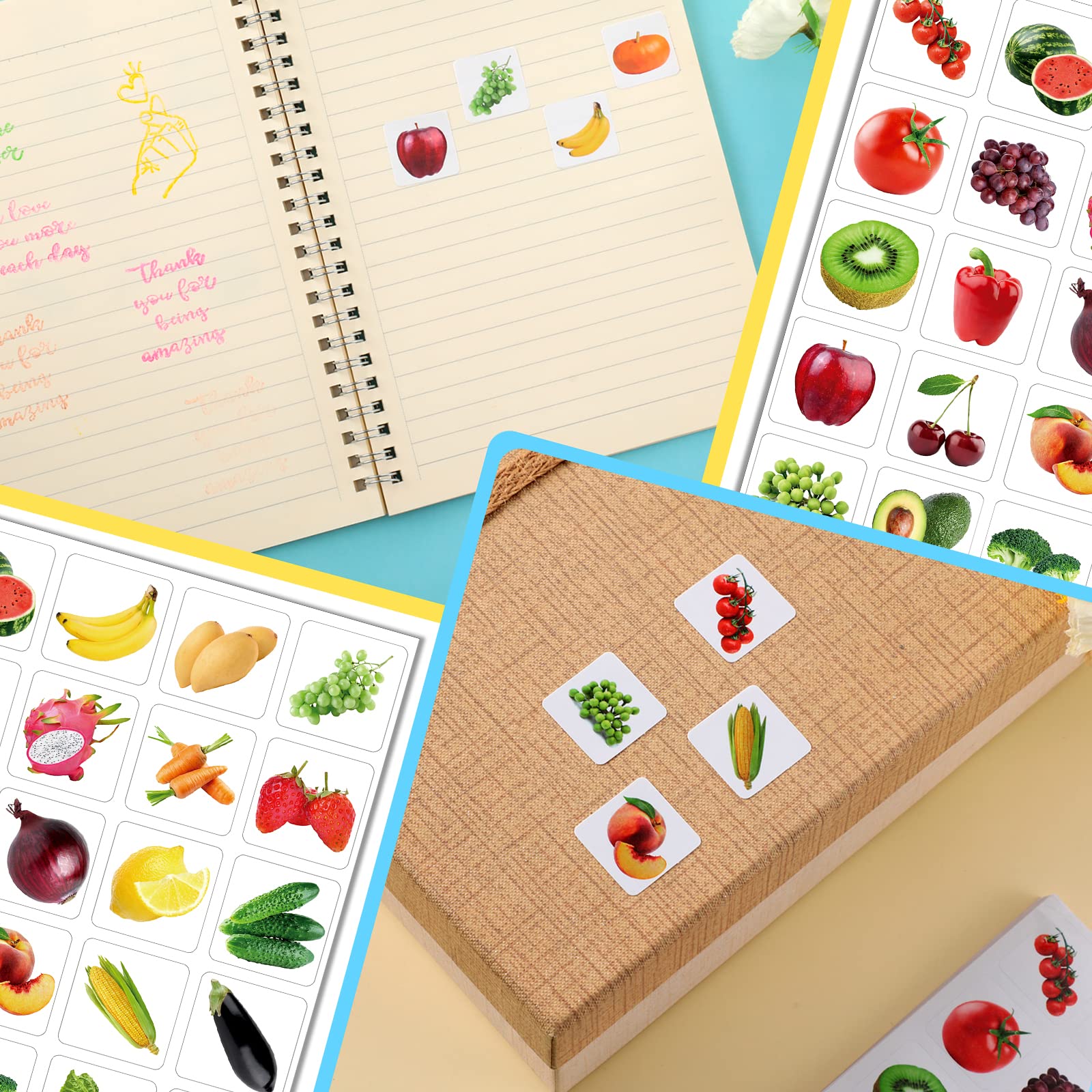 600 Pcs Fruits Vegetable Stickers for Kids Fruits Vegetable Photos Stickers Garden Stickers Realistic Food Fruit Stickers Teachers Student Stickers for Classroom Theme Party Favor (Fruits Vegetable)