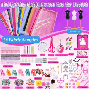 B Bascolor Girls Fashion Design Kids Sewing Craft Kit for Making 60 Pack Doll Cloth Accessories Dress Up, Art Crafts for Girl Ages 8-12+ Preteen Designer Creativity DIY Toy Christmas Birthday Gift