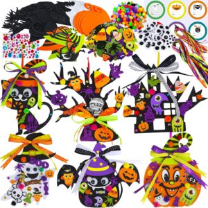 winlyn 24 sets halloween craft kits diy halloween pumpkin ghost bat black tree ornaments decorations art sets fall crafts foam stickers arts and crafts supplies kit for kids party classroom activities