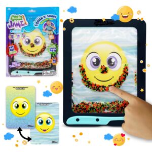 doodlejamz jellypics - sensory drawing pads filled with non-toxic squishy beads and gel – includes stylus, removable 2-sided emoji backer card (green, red, black beads)