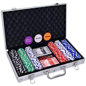 kaupun poker chip set - 300pcs poker set with aluminum case, 11.5 gram clay casino chips for texas holdem blackjack gambling