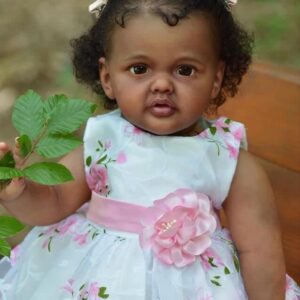 iCradle 28 Inch Toddler Reborn Doll Girl Black Reborn Baby African American Silicone Baby Dolls Weighted Cloth Body Brown Eyes Handmade Doll Toys for Children Gifts