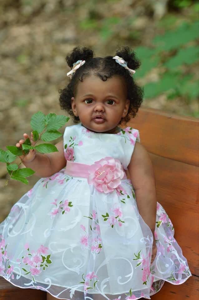 iCradle 28 Inch Toddler Reborn Doll Girl Black Reborn Baby African American Silicone Baby Dolls Weighted Cloth Body Brown Eyes Handmade Doll Toys for Children Gifts