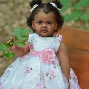 iCradle 28 Inch Toddler Reborn Doll Girl Black Reborn Baby African American Silicone Baby Dolls Weighted Cloth Body Brown Eyes Handmade Doll Toys for Children Gifts