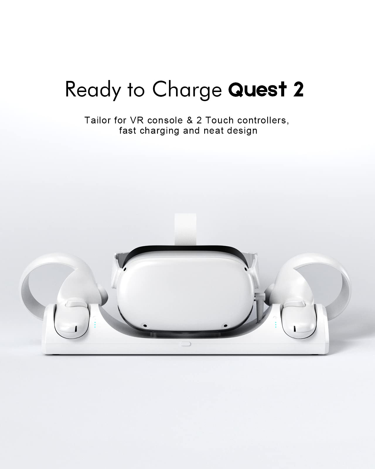 BINBOK VR Charging Dock for Meta Quest 2 with LED Light, Magnetic Charging Station for Oculus Quest 2 VR Headset and Touch Controllers, with 2 Rechargeable Batteries/Type-C Charger Cable