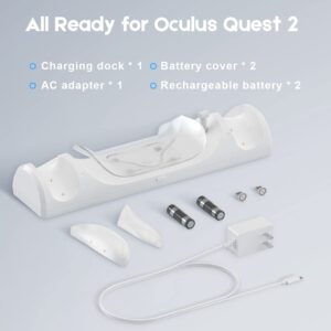 BINBOK VR Charging Dock for Meta Quest 2 with LED Light, Magnetic Charging Station for Oculus Quest 2 VR Headset and Touch Controllers, with 2 Rechargeable Batteries/Type-C Charger Cable