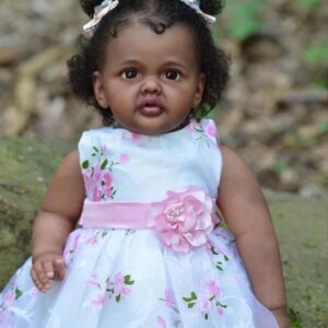 iCradle 28 Inch Toddler Reborn Doll Girl Black Reborn Baby African American Silicone Baby Dolls Weighted Cloth Body Brown Eyes Handmade Doll Toys for Children Gifts