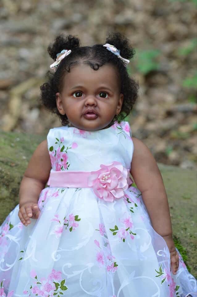 iCradle 28 Inch Toddler Reborn Doll Girl Black Reborn Baby African American Silicone Baby Dolls Weighted Cloth Body Brown Eyes Handmade Doll Toys for Children Gifts