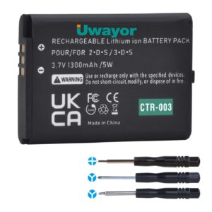 uwayor ctr-003 battery compatible with 2ds 3ds new 2ds xl game console, 1300 mah 3.7v with tool kit (not for new 3ds and 3ds xl)