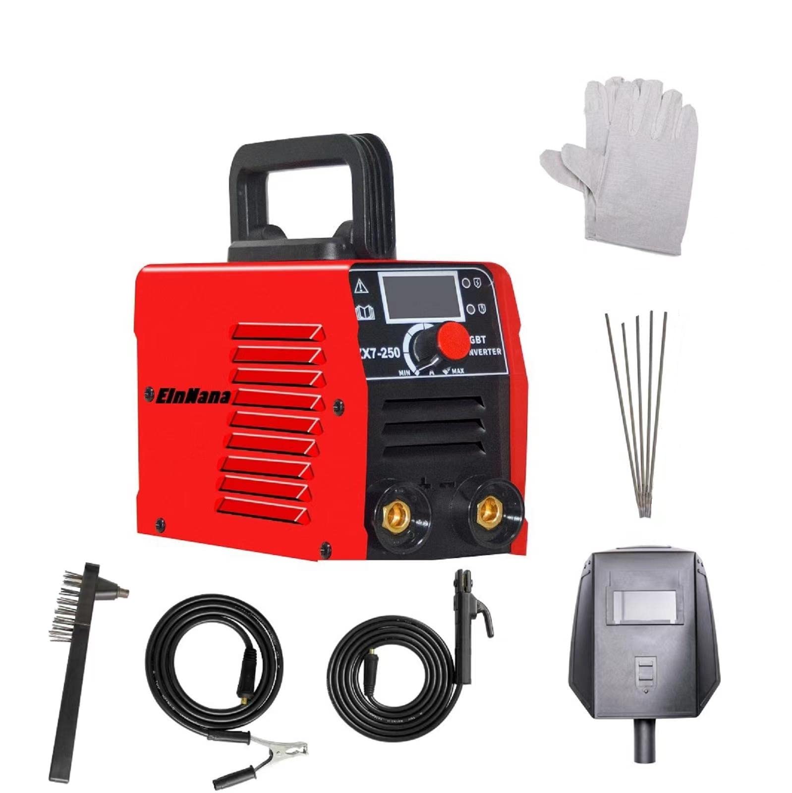 EinNana Welder Machine 110V/120V,Stick MMA Welding Machine IGBT Smart VRD Hot Start with Welding pliers 、Ground Wire、mask 、gloves and 5 welding rods .fits Below 3.2mm Welding rods.