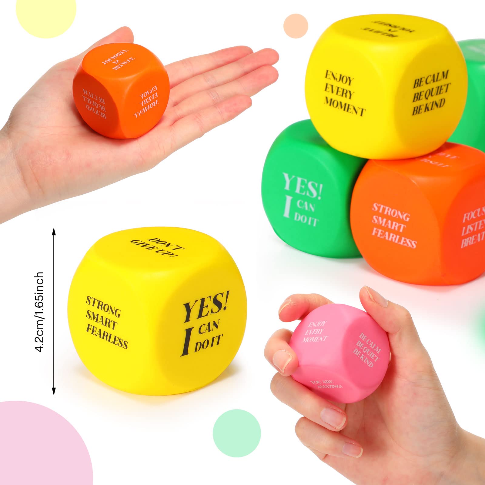 Zhehao 20 Pieces Motivational Stress Ball Bulk for Adults Square Shape Brain Stress Relief Balls Quotes Foam Dice for Kids Classroom School Supplies Social Emotional Learning Anxiety Toys, 5 Colors