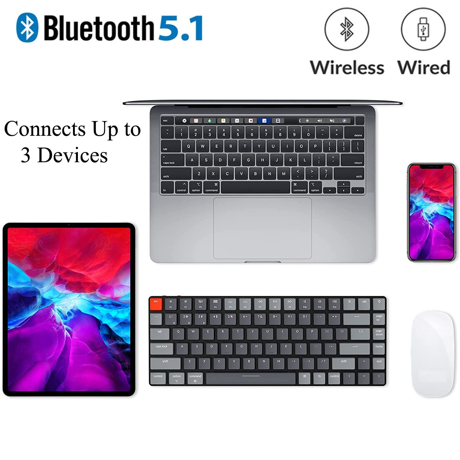 Keychron K3 Version 2, 75% Layout 84 Keys Ultra-Slim Wireless Bluetooth/USB Wired Mechanical Keyboard with White Backlit, Hot-Swappable Low-Profile Keychron Optical Brown Switch for Mac Windows