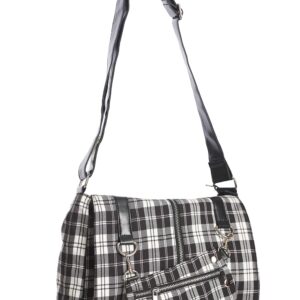 Punk Plaid Print Tartan Messenger Shoulder Bag Crossbody Handbag Women's Purse (Black/White)