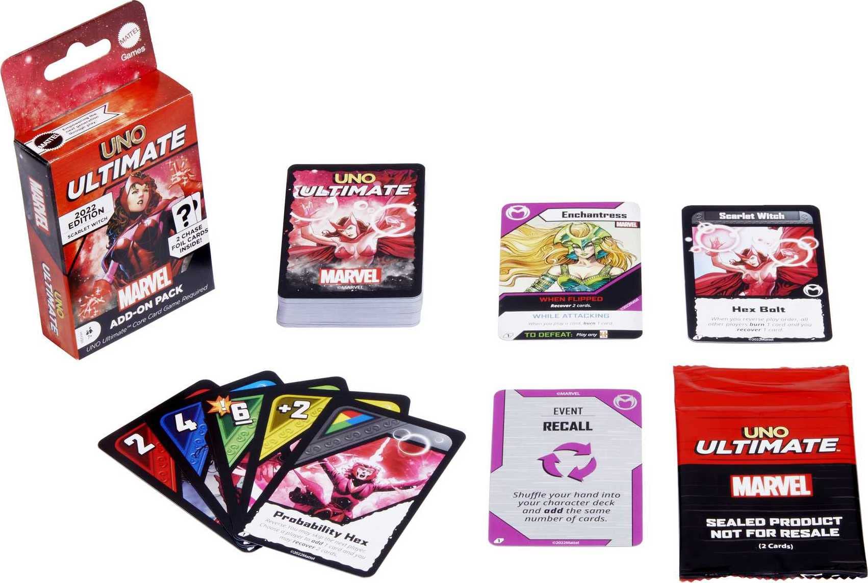 Mattel Games ​UNO Ultimate Marvel Add-On 3-Pack Set with Collectible Character Deck & 2 Foil Cards, Includes Spider-Man, Dr. Strange and Scarlet Witch