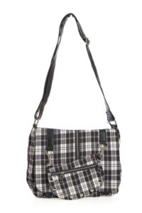 punk plaid print tartan messenger shoulder bag crossbody handbag women's purse (black/white)