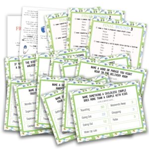 baby shower friendly feud quiz, family feud quiz, baby shower game night, baby shower group game, mother to be party game, green version-01