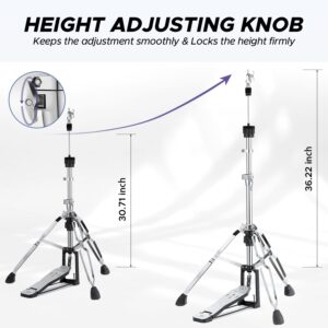 Starfavor Hi-Hat Stand Double Braced 3-Leg with Non-Slip Rubber Feet Adjustable Height 30.71''-36.22'', Premium Zinc Alloy Frame for Sturdiness ST-700