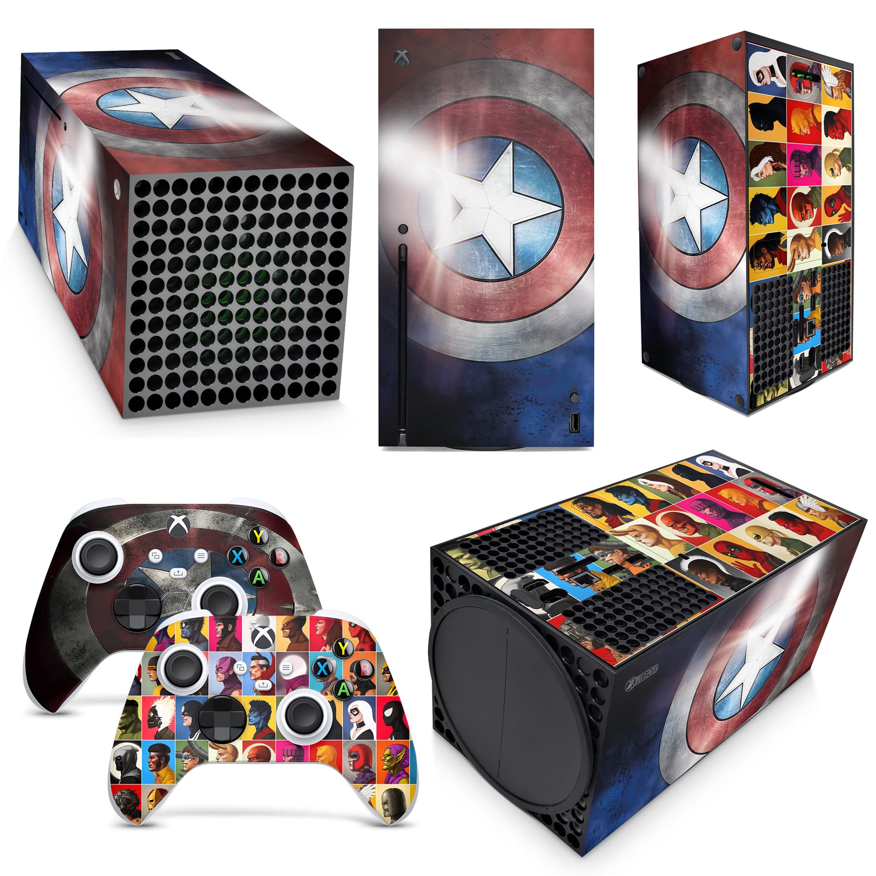 GNG Hero Shield Skins Compatible with Xbox Series X Console Decal Vinal Sticker + 2 Controller Set