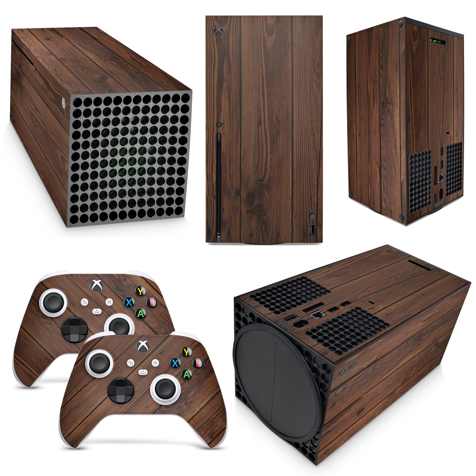 GNG Wood Skins Compatible with Xbox Series X Console Decal Vinal Sticker + 2 Controller Set