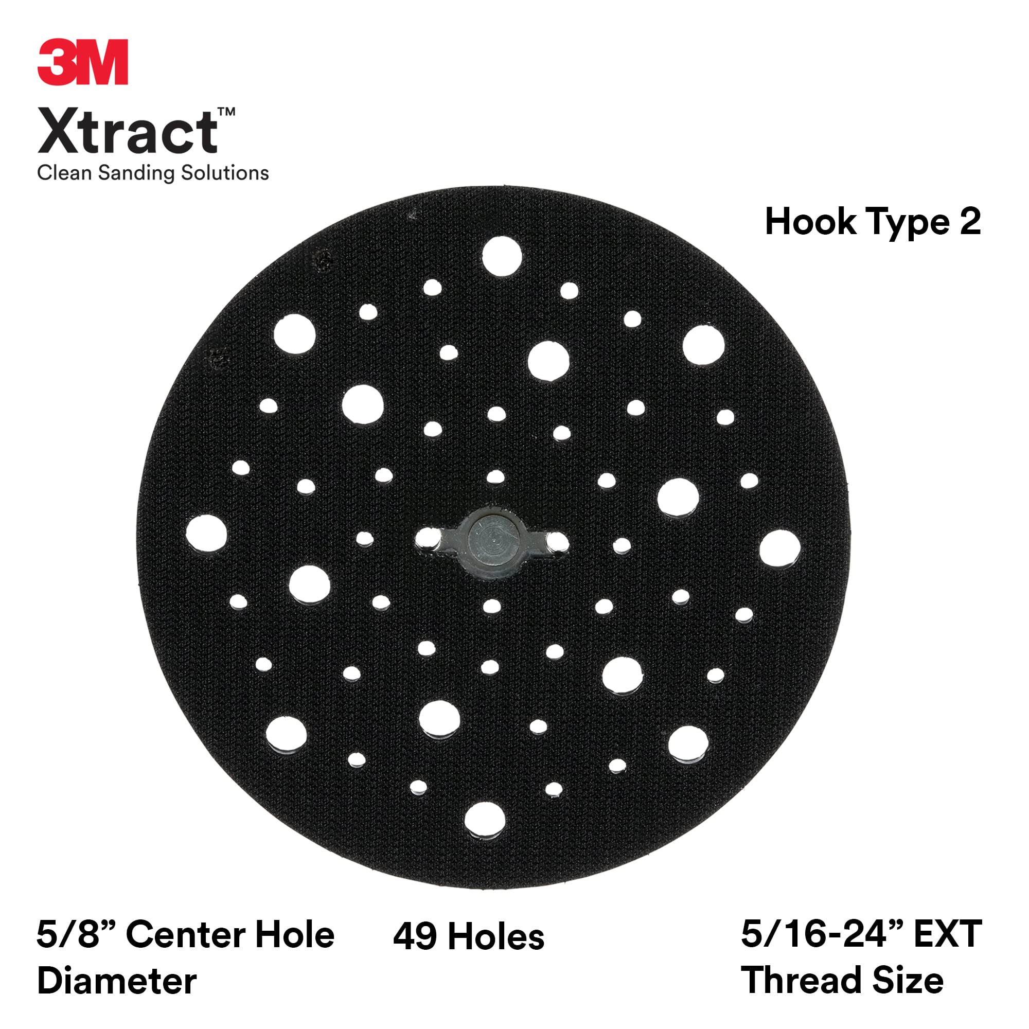 3M Xtract Hookit Hook and Loop Sanding Disc Backup Pad, 89409, 6 in, Max 12,000 RPM OPM, Hard, 49 Holes, Low Profile Finishing Disc Pad, 5/16-24 EXT