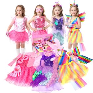 hapitch girls dress up clothes for play,princess dress up clothes for little girls,toddler dress up trunk,princess dresses gift set for girls age 3-6 years