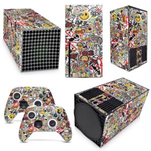 gng sticker bomb skins compatible with xbox series x console decal vinal sticker + 2 controller set