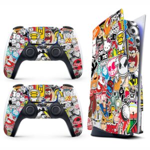 hk studio sticker bomb decal sticker skin specific cover for ps5 disc edition - waterproof, no bubble, including 2 controller skins and console skin