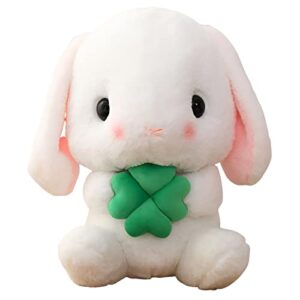 houpu soft toy - sitting lop eared rabbit, easter white rabbit stuffed bunny animal with carrot soft lovely realistic long-eared standing pink plush toys (white-four leaf,8.6in/22cm)