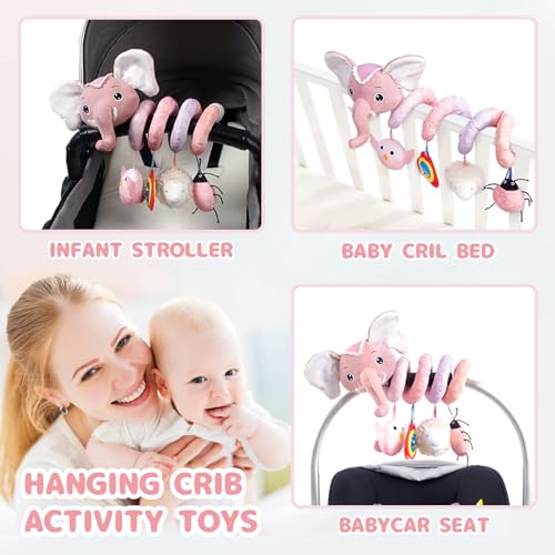 Koty Newborn Car Seat Toys, Stroller Toys for Babyies 0-6 Months,Infant Activity Spiral Plush Toys Hanging - Carseat Stroller Crib with Musical Rattle Toy for Boys Girls 0 3 6 9 Months