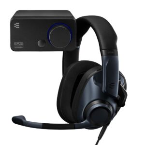 epos audio pc gaming audio bundle with h6pro closed acoustic gaming headset (sebring black) and gsx 300 external audio card (black) (1001165)