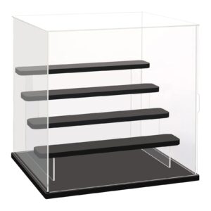 choowin 5-tier clear acrylic display case display box display stand with door,countertop display case for collectible mini action figure,dustproof storage organizer(black base,step)