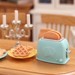 Miniature Dollhouse Kitchen Set 1:12 Decoration Waffle Maker Toaster Scale Stand Mixer Flour 10PCS Modern Mini House Furniture Accessories Kit Pretend Play (Blue)