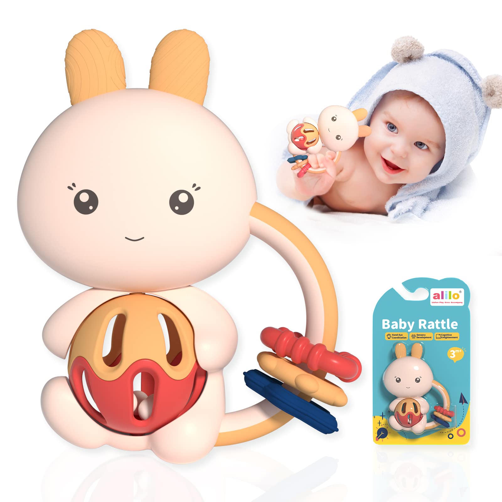 alilo Bunny Baby Rattle 0-3-6 Months, Baby Rattles 6 to 12 Months, Baby Toys 0-6-12 Months Newborn Toys Infant Baby Boy Girl Gift…