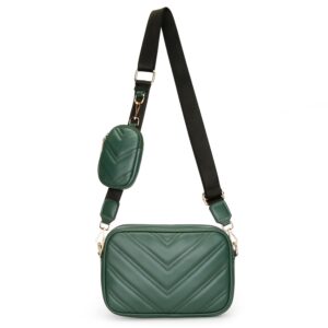 herald chevron quilted small crossbody bag with coin purse pouch women square snapshot camera side shoulder 2 size handbag (green)