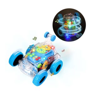 takihon car toys for boys,monster trucks with music&light,360° rotating stunt cars,transparent mechanical gear flip vehicles toys,gift for kids,toddlers