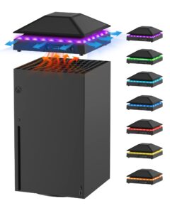 wiilkac cooling fan for xbox series x with rgb light strip, 3 levels adjustable speed cooler fan system 1800/2000/2200 rpm, low noise top fan with extra 2 usb port & touch switch