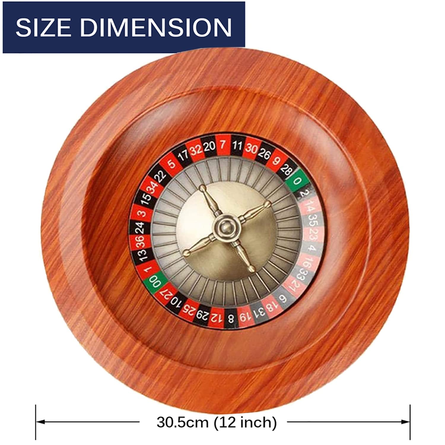 HXSTWW 12" Solid Wood High Glossy Roulette Wheel for Roulette Tables, Wooden Roulette Wheel with Double-Zero Layout, Turntable Leisure Table Games, Game Night Essential