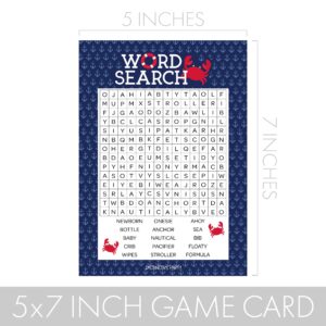 DISTINCTIVS Ahoy It's a Boy Baby Shower Games - Nautical Word Search Game - 20 Player Cards